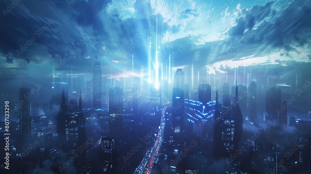 Futuristic concept illustrating the supply of electricity to megacities ...