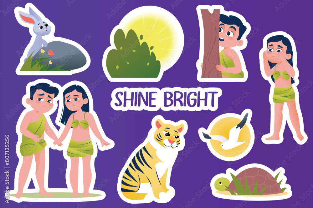 Set of stickers Shine bright in flat cartoon design. This illustration ...
