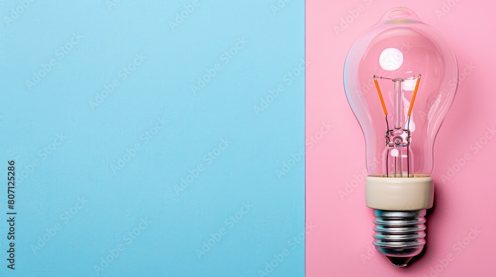 A pink light bulb atop a blue-pink wall Adjoining it, a light blue-pink ...