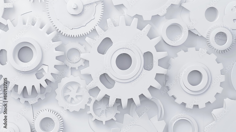 Mechanism system cogwheels rendered in white paper gears in an origami ...