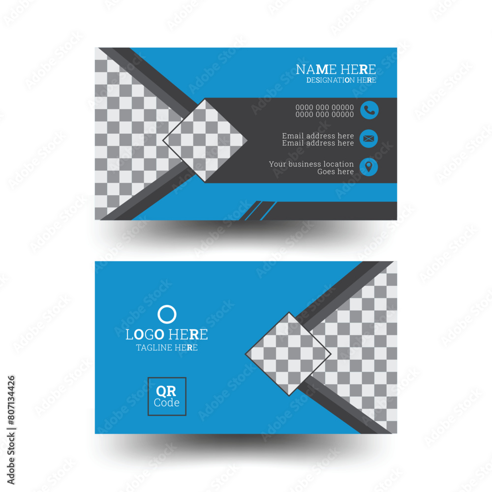 Double-sided creative Blue vector business card or Visiting card design ...