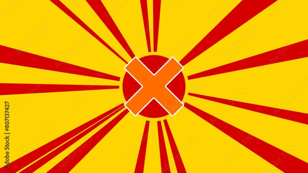 Multiplication symbol on the background of animation from moving rays ...