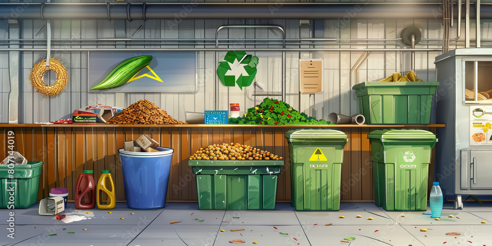 Food Waste Recycling Area Floor: Displaying a designated area for ...