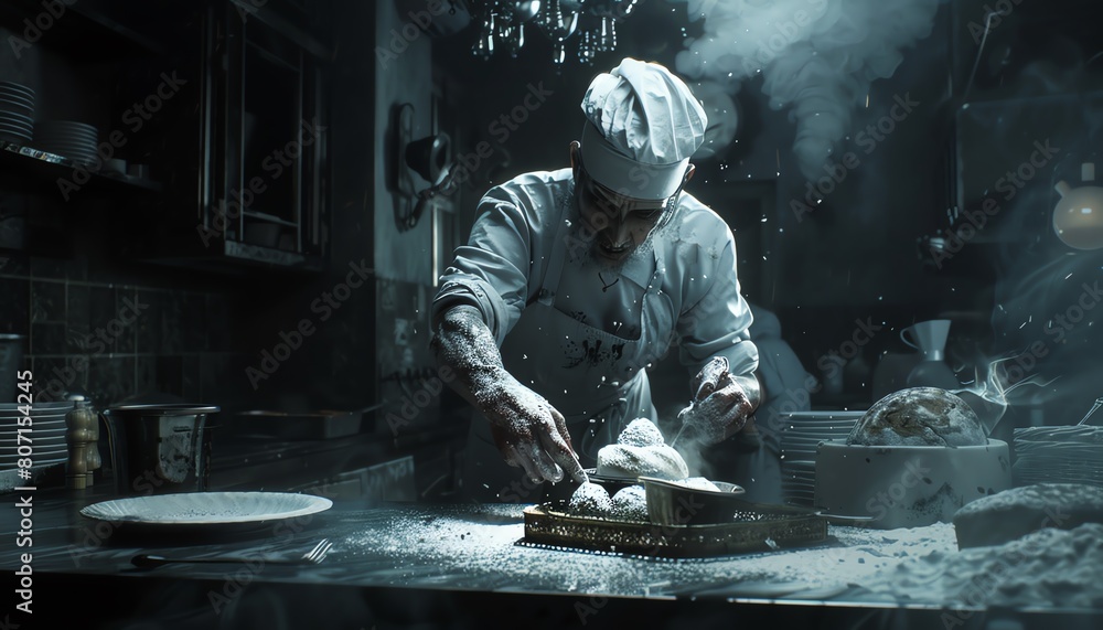Visualize a demonic pastry chef creating a sinister dessert Stock ...