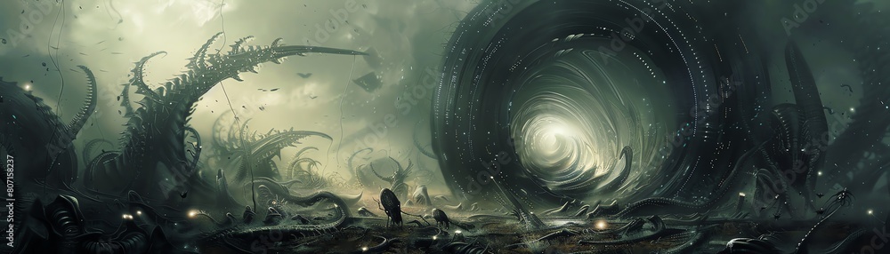 Imagine a haunting scene of alien creatures emerging from advanced ...