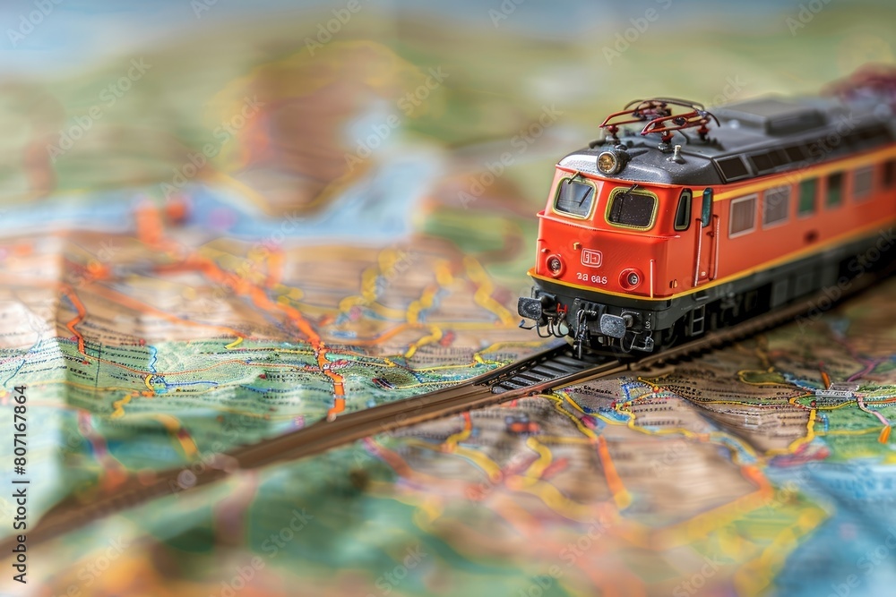 Train model on map , rail transportation or train journey concept image ...
