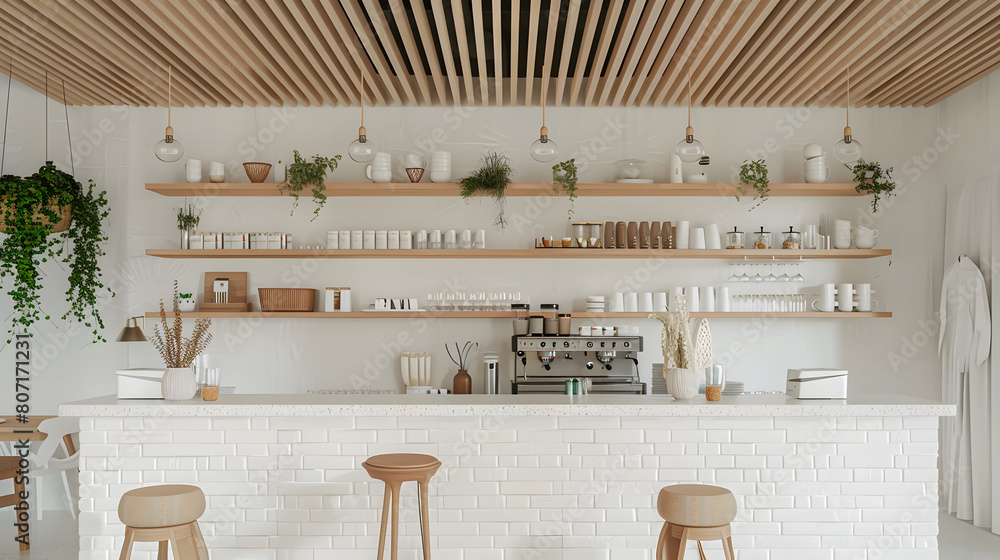White coffee shop interior with bar counter AI Stock Photo | Adobe Stock