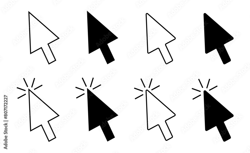 Set of computer mouse cursor icon with click effect isolated on a ...