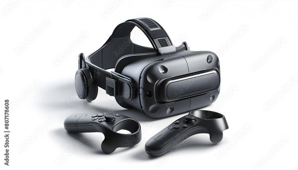 3D Render of Virtual Reality Headset and Controllers with Modern Design ...