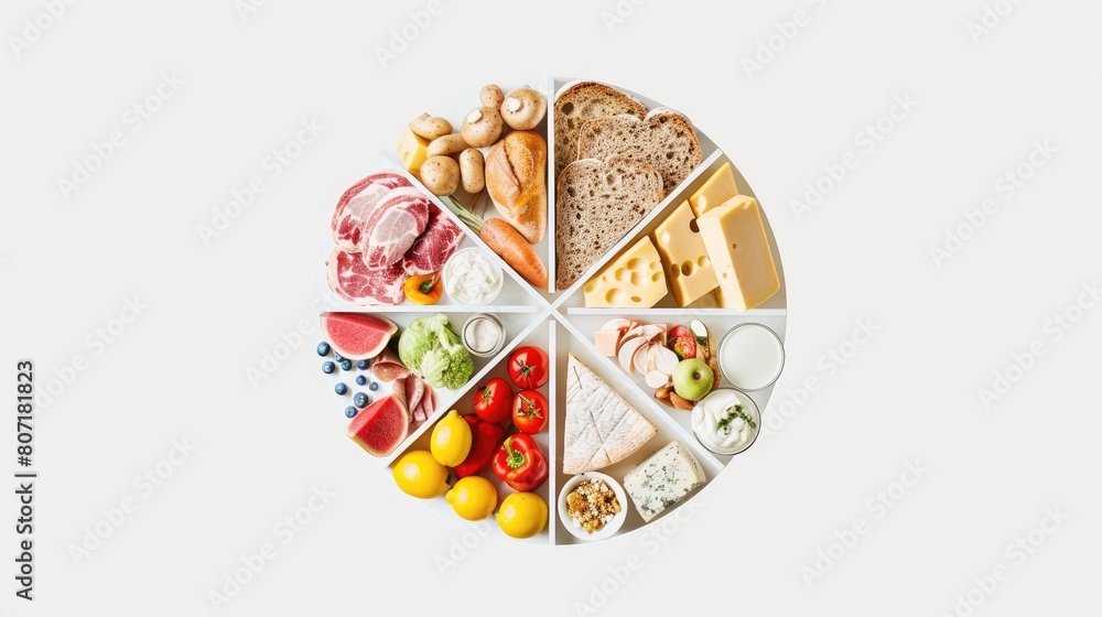 a food group pie chart alongside a pyramid diagram, illustrating the ...