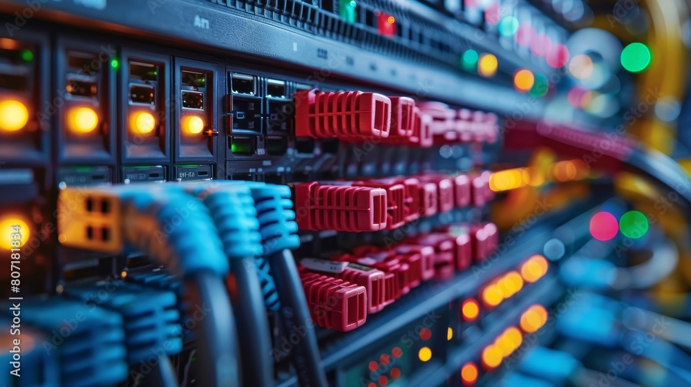 Network cables arranged in a neat and organized pattern, leading to ...