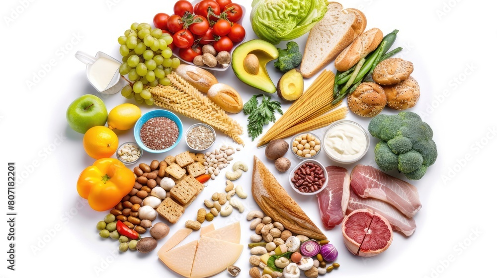 a food group pie chart alongside a pyramid diagram, illustrating the ...