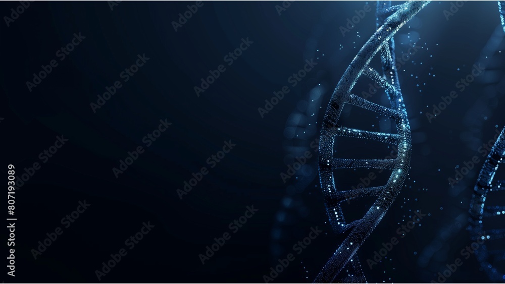Abstract digital background with double helix of DNA on dark blue color ...