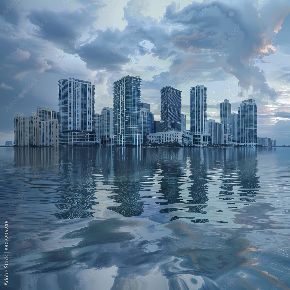 Miami skyline flooding - AI interpretation showing severity of climate ...