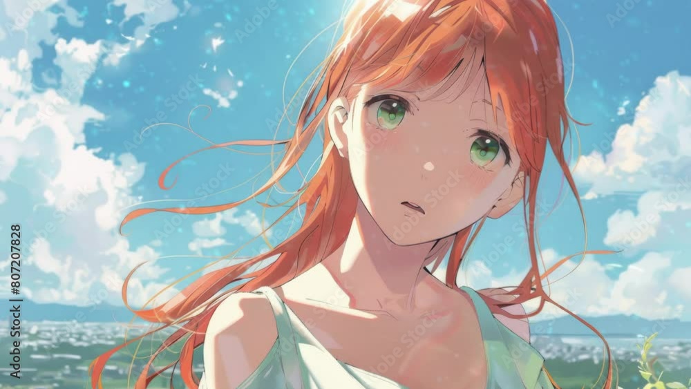 Female anime cyberpunk character, intense stare, red hair. Created with ...