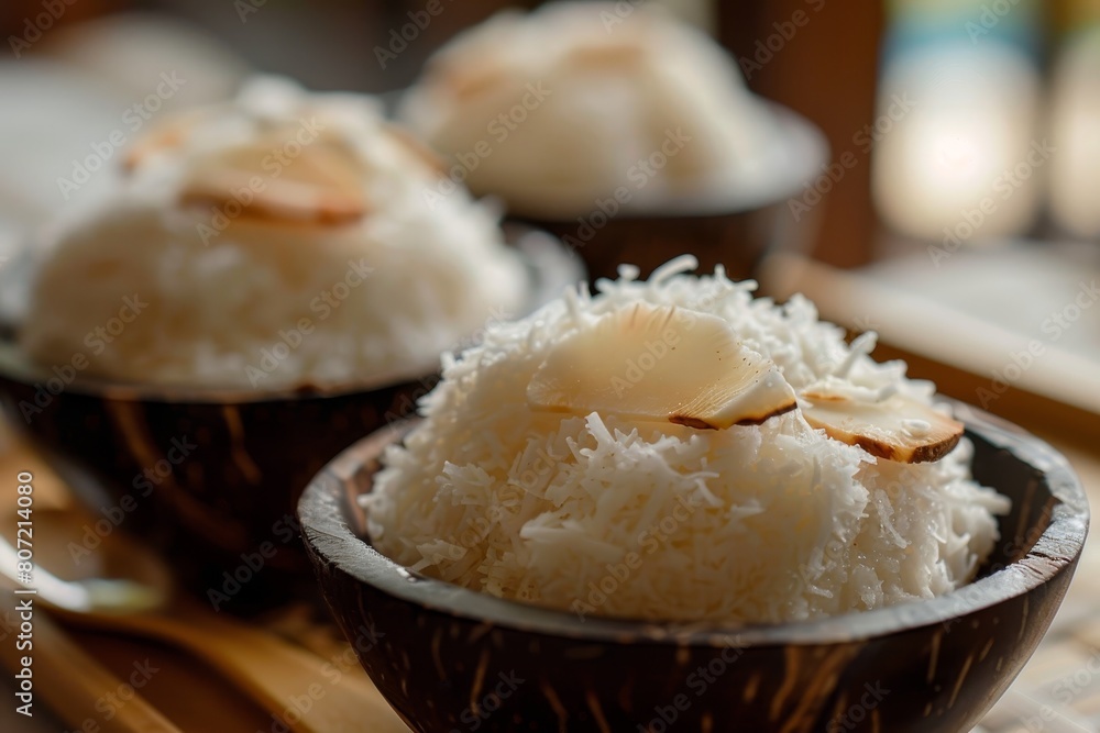 Extreme close up of the beloved Filipino dessert Buko or Coconut Halo ...