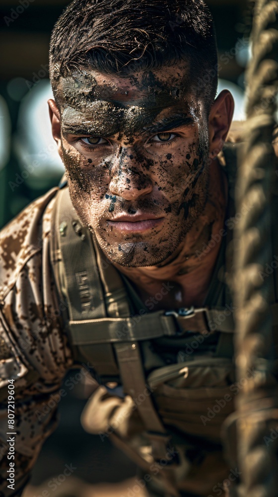 Cinematic scene of a marine in tactical attire and a bodybuilder ...