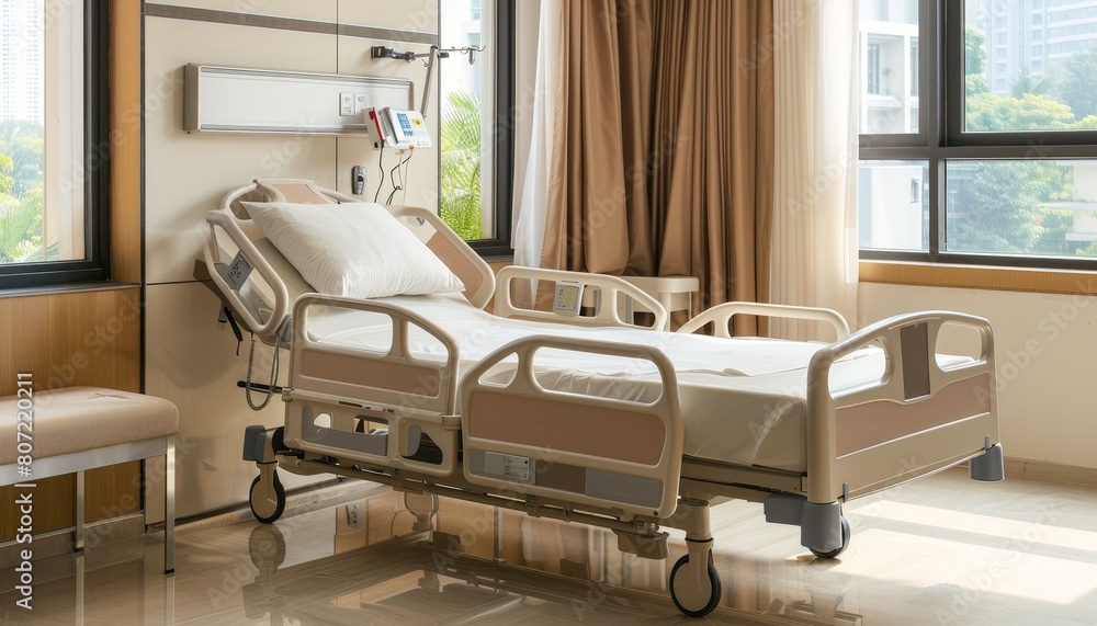 Hi tech hospital bed with height adjustable remote control for patients ...