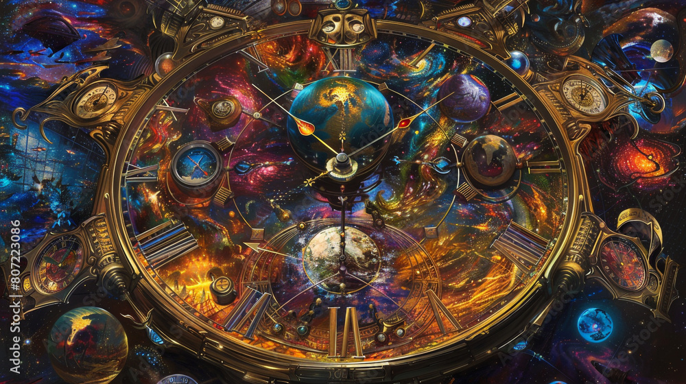 Fotografia do Stock: A depiction of a multiverse clock, with hands ...