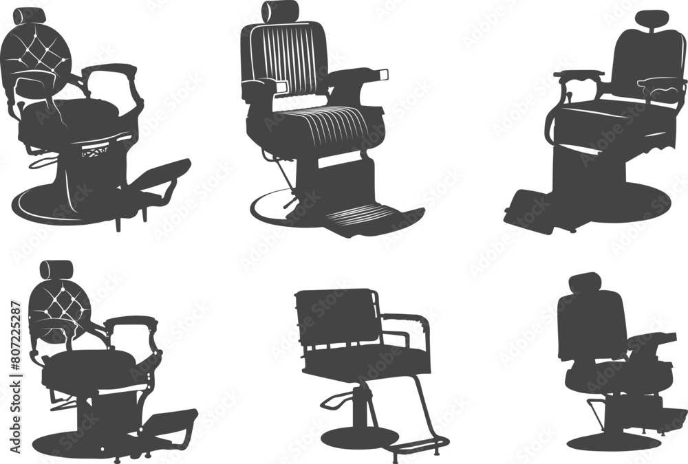 Barber chairs silhouette, Barber chair svg, Salon chairs silhouette ...