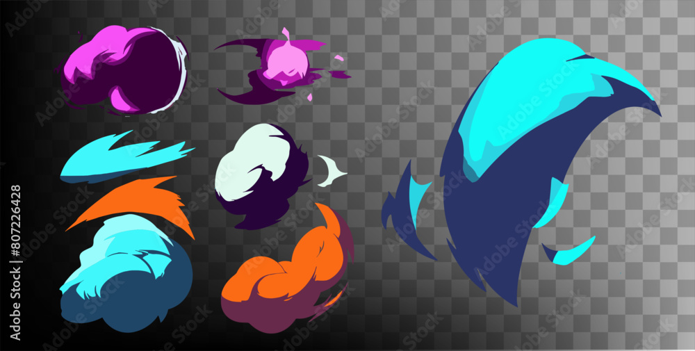 Big set of manga visual vector cartoon effects of smoke and dust clouds ...