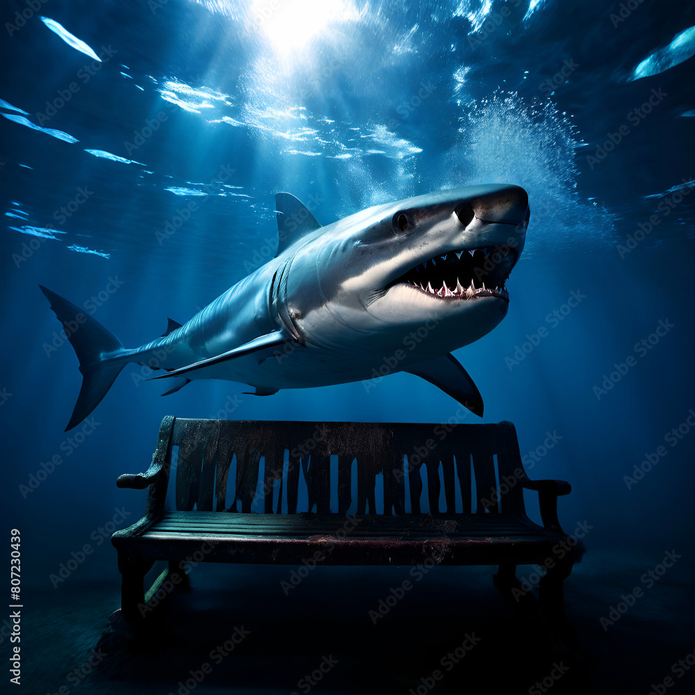 le requin en train de chasser dans un banc de sardine en plein ocan ...