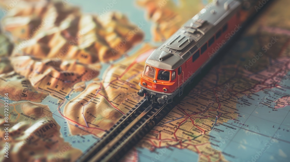 Train model on map , rail transportation or train journey concept image ...