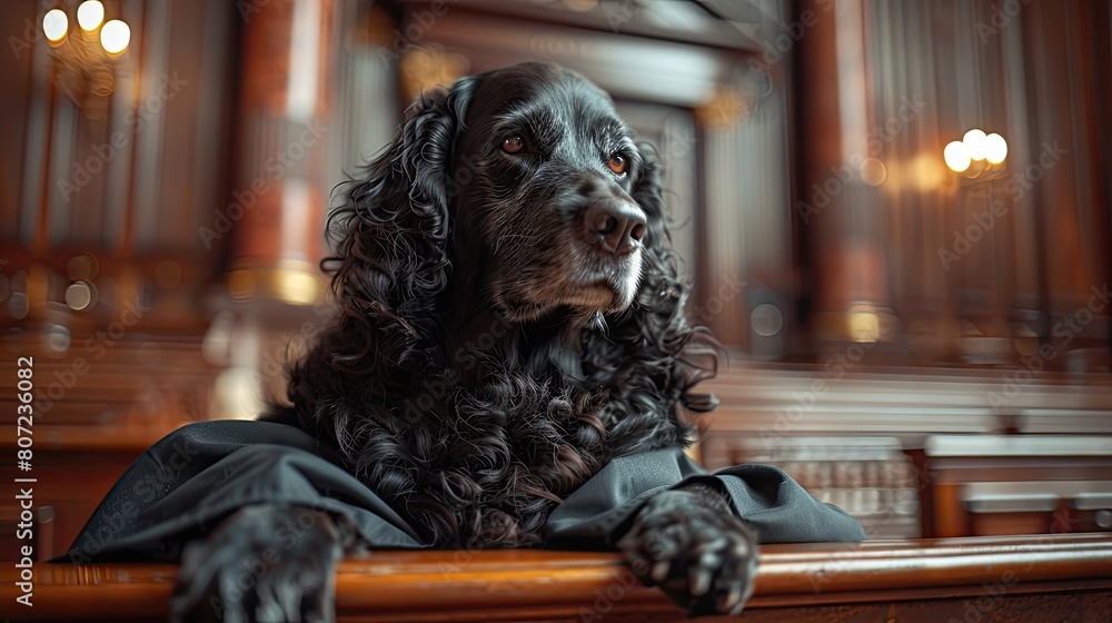 Foto de Elegant Dog Dressed as Judge in Classic Courtroom Setting ...