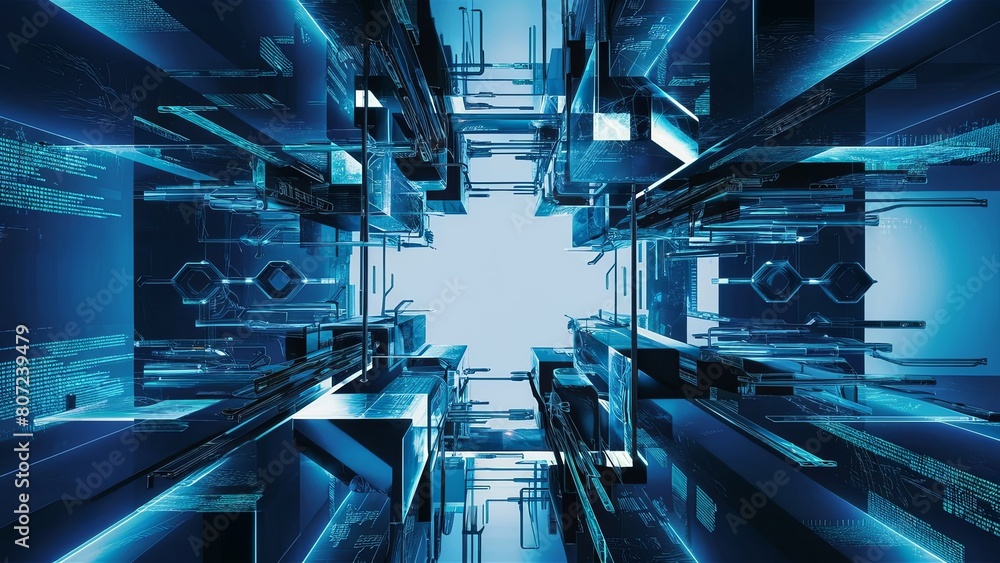 Abstract blue background in technology motif. Geometric pattern: strict ...