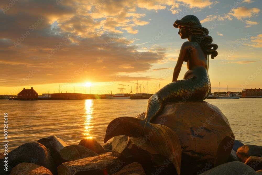 Little Mermaid Statue at Sunset - Iconic Attraction of Copenhagen's ...