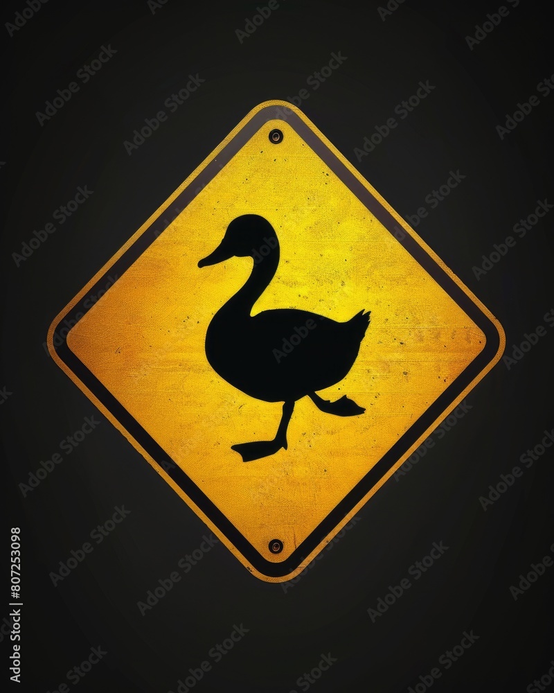 Ducks Crossing Ahead Road Sign Silhouette in Black and Yellow Diamond ...