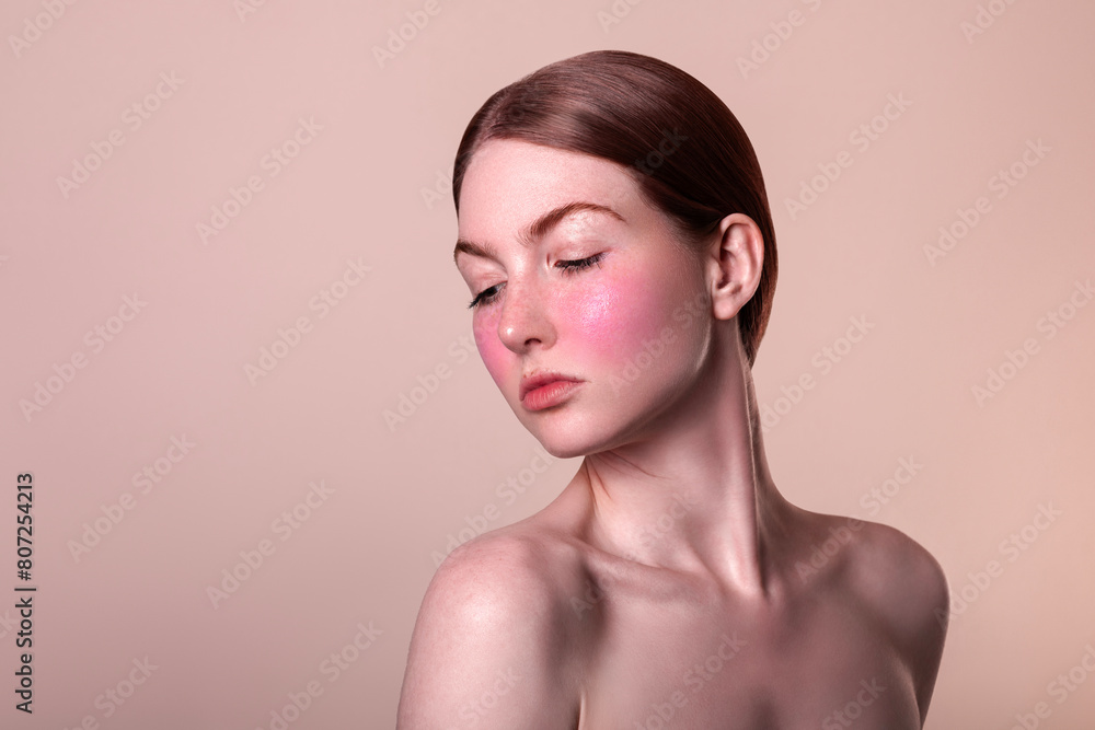 Rosacea Couperose Redness Skin Red Spots On Cheeks Young Beautiful Red Haired Woman With