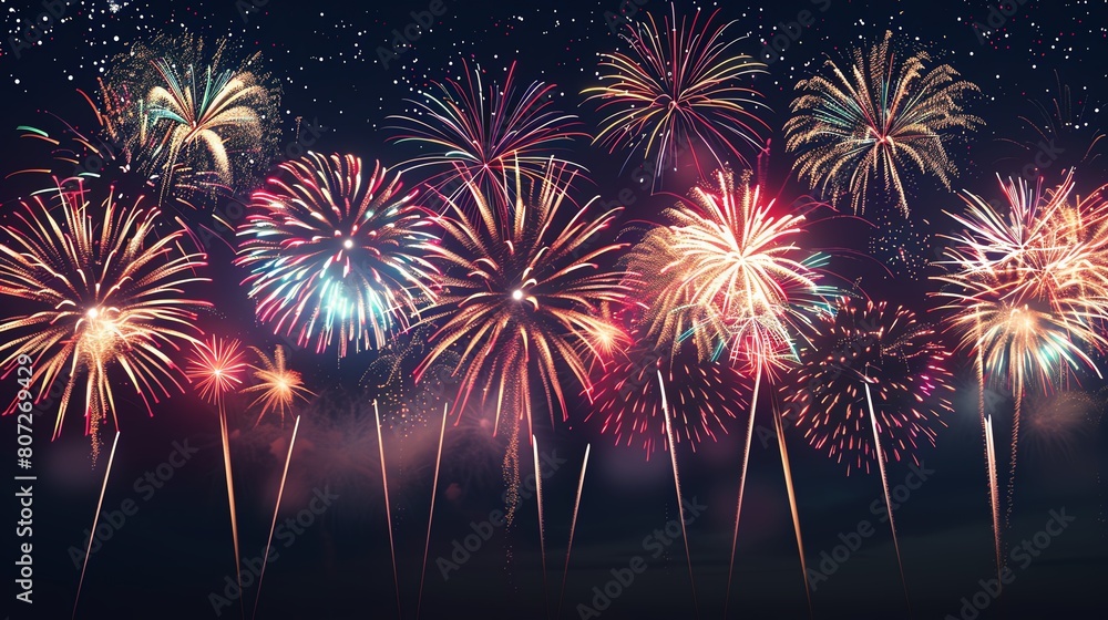 Ultra HD realistic scene of massive fireworks lighting up the night ...