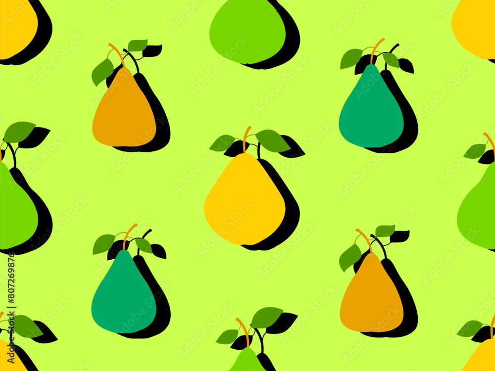 Seamless pattern of pears in flat style with shadow. Ripe pears with ...