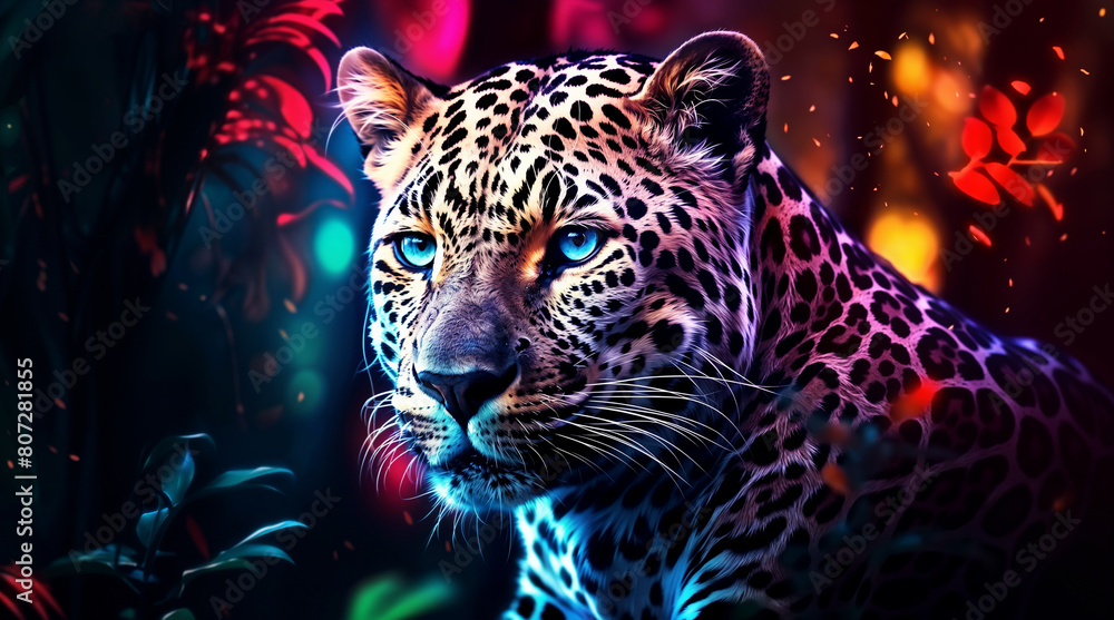 Colorful leopard vibrant wallpaper, 4k panthera background hd Stock ...