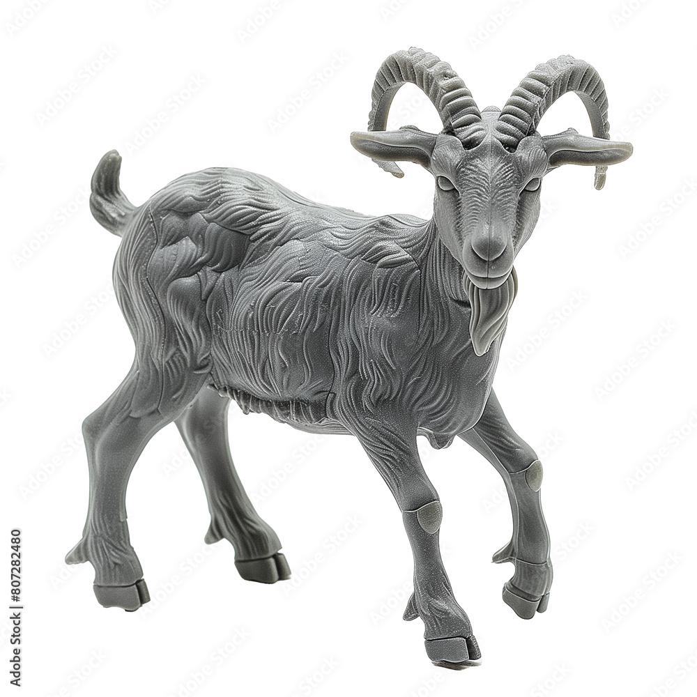 Realistic Plastic Toy Goat with Detailed Curved Horns in Dynamic ...