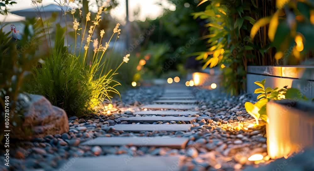 Vidéo Stock Installation of Illuminated Pathway and Garden Lighting ...
