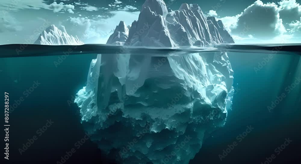 Partially visible iceberg in ocean represents hidden impacts of melting ...