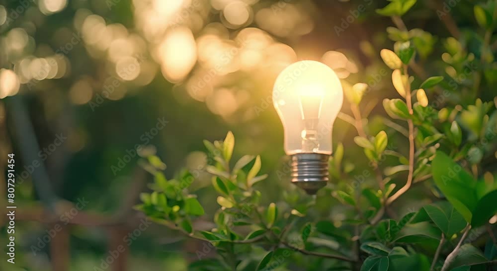 Renewable energy concept with energysaving light bulb tree and nature ...