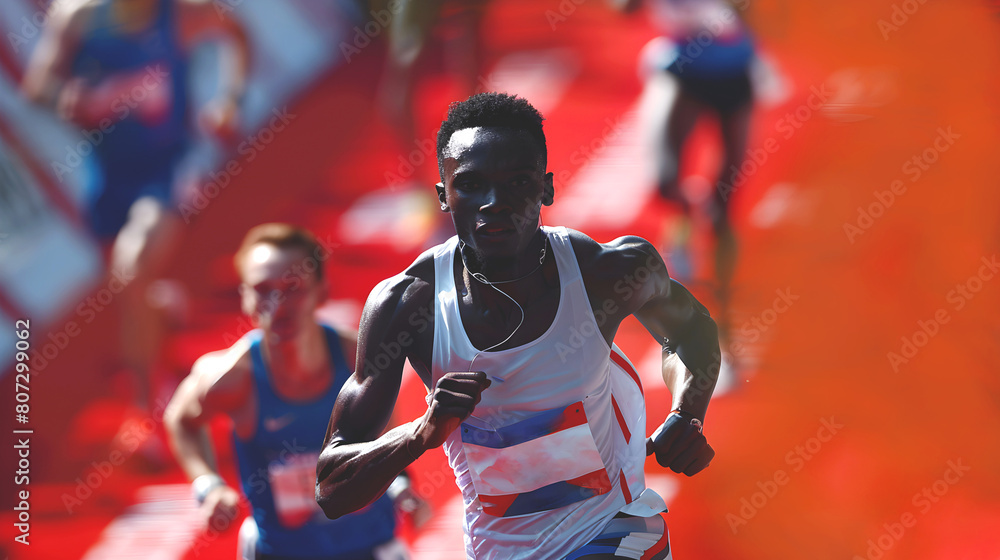 Sprinter finishing crossing the finish line. Emotional, dramatic, with ...