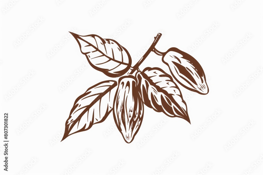 Line art cocoa branch logo, chocolate beans drawing, cocoa fruits ...