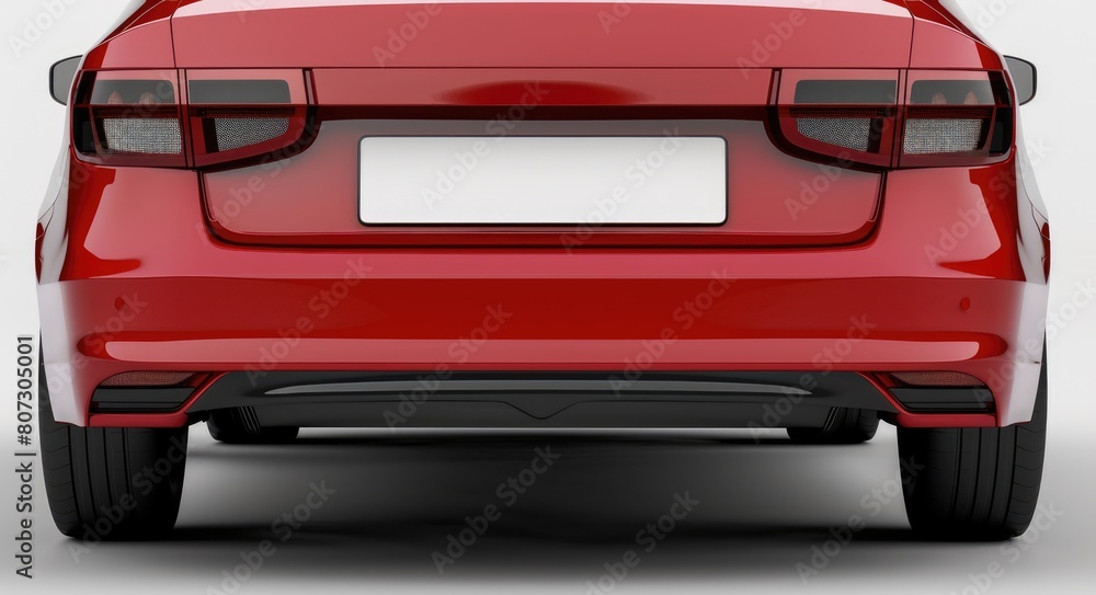 Red Car Rear closeup with blank license plate and Bumper Sticker for ...