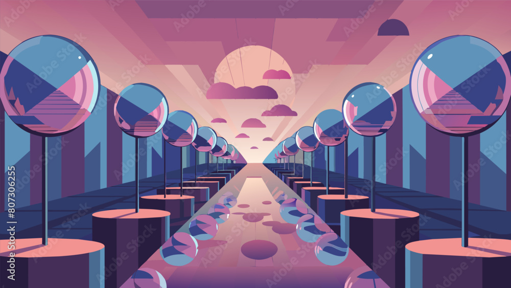 An installation made of hundreds of mirrors reflecting and refracting ...