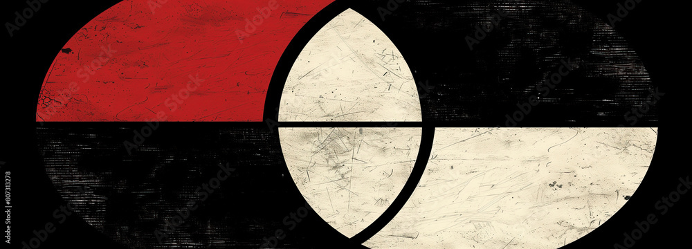 Cosmic collision. A vibrant red and white circle merges with a deep ...