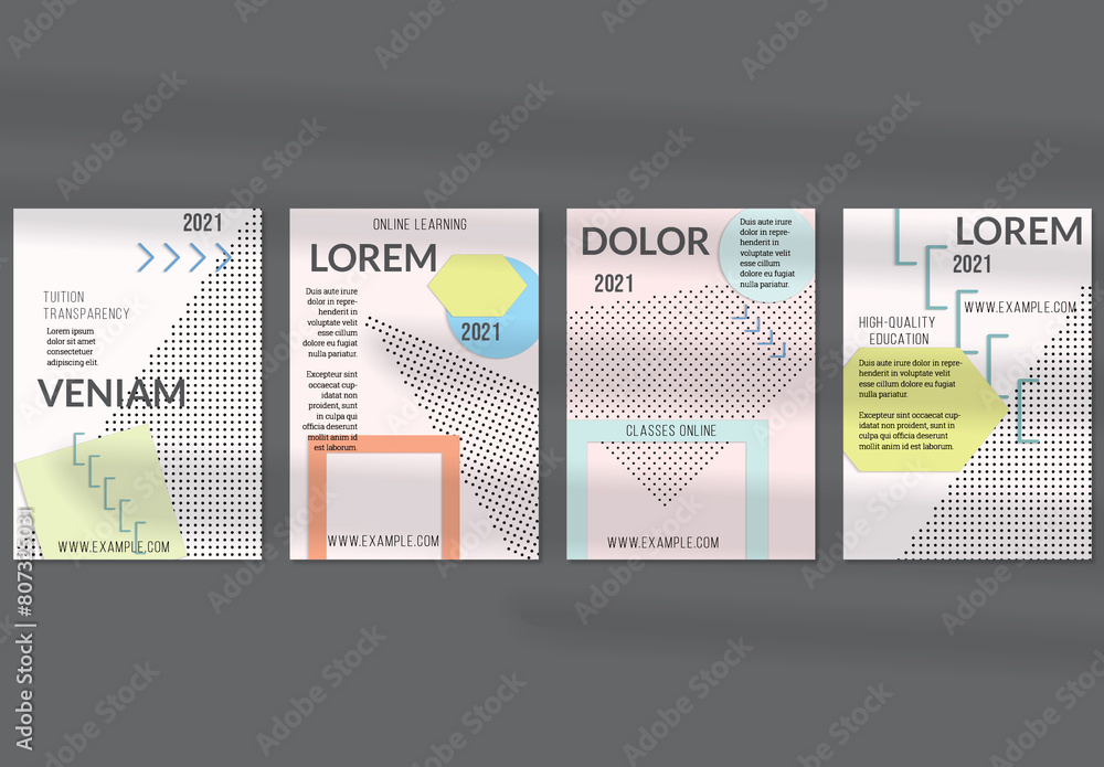 Flyer Layout with Paper Cut Layered Simple Geometric Shapes Stock ...