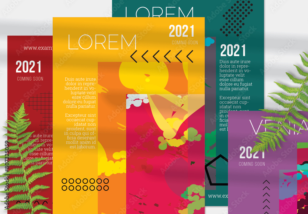 Poster Layout with Geometric Shapes and Abstract Bright Artistic Brush ...