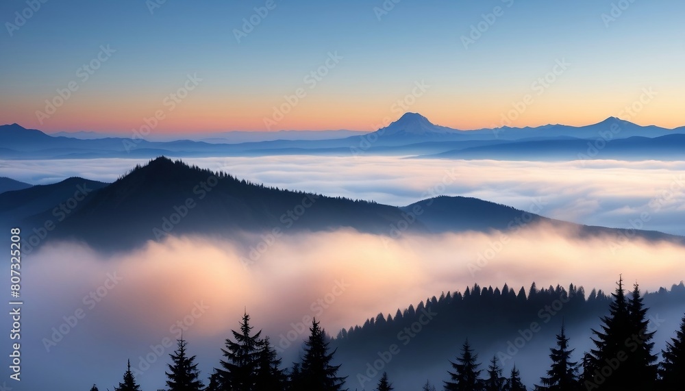 Beautiful scenery landscape of clouds over mountains with haze sky ...