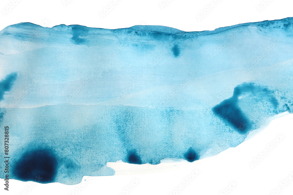 Ink watercolor hand drawn pour flow stain blot. Blue Wave on wet white ...