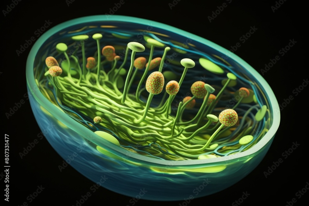 Microscopic view of green fungal spores Stock Illustration | Adobe Stock