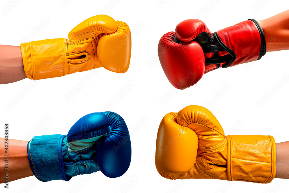 A set of hands in a boxing gloves isolated on a white or transparent ...